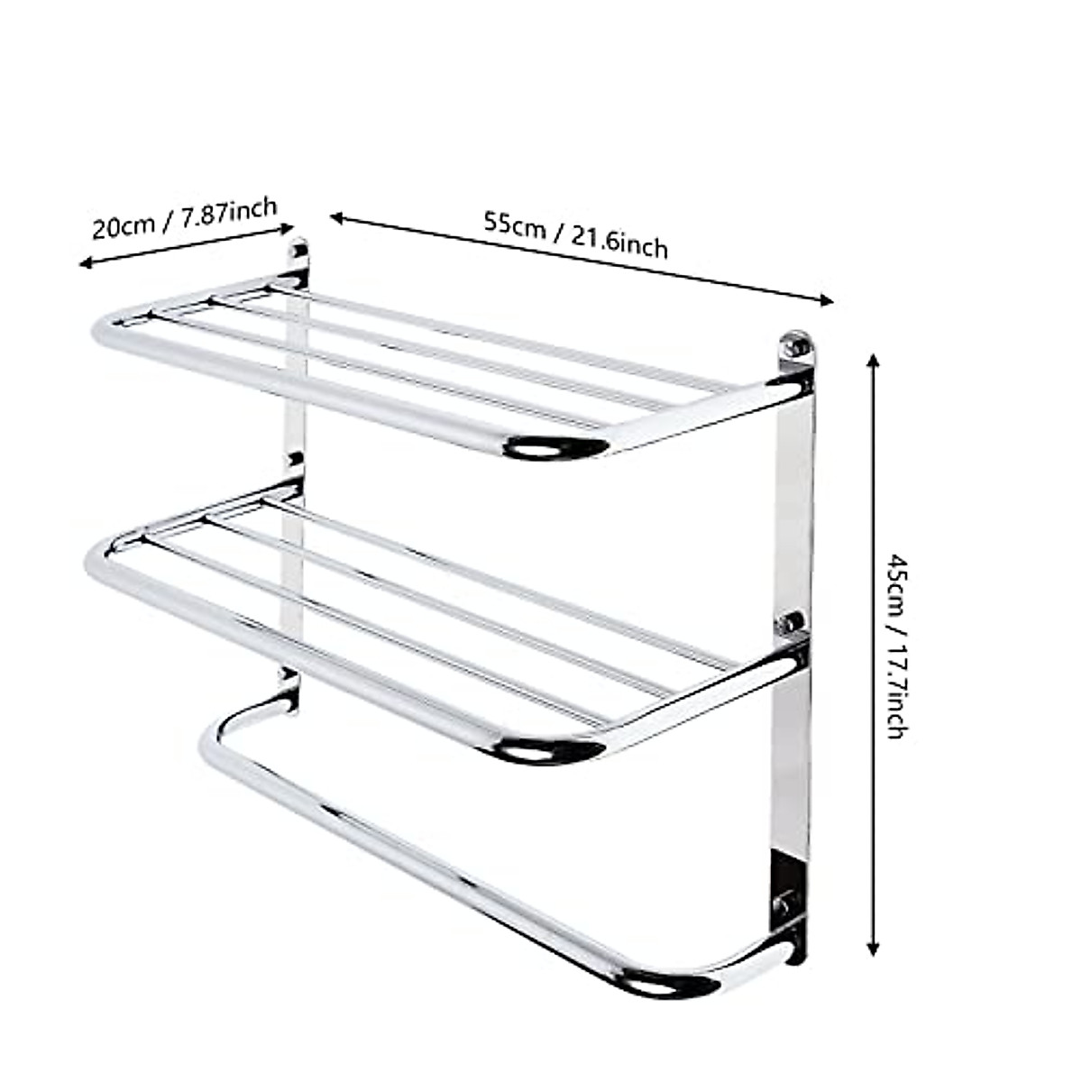 TFCFL Wall-Mounted Hanger Bar Shelf 2 Tier Towel Storage Rack Rail Bathroom Hotel Rack (Style 14)