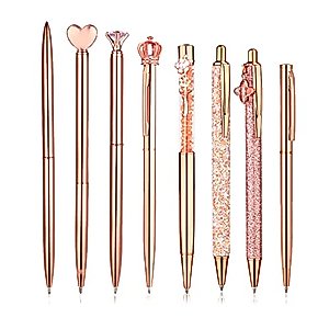 KINBOM Ballpoint Pen Set, 8pcs Metal Cute Pens for Women, Crystal Diamond Pen for Office Desk Writing Supplies (Rose Gold)