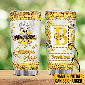 Wassmin Bee Gifts Personalized Bee Tumbler Custom Initial Monogram Name Stainless Steel Insulated Tumblers Coffee Travel Mug 20oz 30oz Birthday Christmas Cup Gifts Stuff For Women Girls Lad Queen