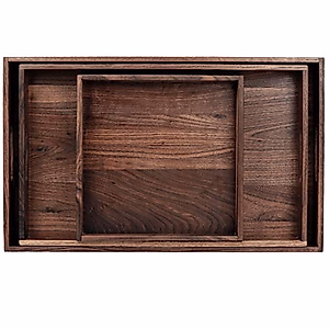 MAGIGO Set of 3 Large Solid Black Walnut Wood Ottoman Tray with Handles, Serve Tea, Coffee or Breakfast in Bed, Classic Wooden Decorative Serving Tray, L+M+S