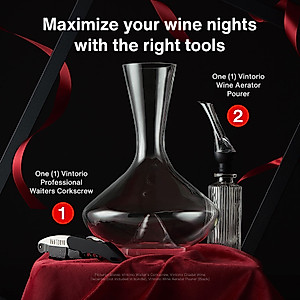 Wine Aerator Pourer and Waiter's Corkscrew Bundle (Black) by Vintorio