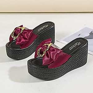 Summer Sandals for Women Girls,Orthopedic Sandals Open Toe Flip Flops Casual Boho Beach Sandals Slippers Shoes (Wine, 9)