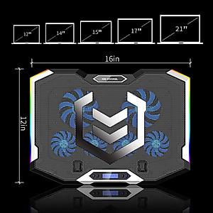 ICE COOREL Gaming Laptop Cooling Pad 15-17.3 Inch with 6 Cooling Fans, Cooling Stand with 6 Height Adjustable, Laptop Cooler with RGB Light, LCD Screen, 2 USB Ports, Phone Stand
