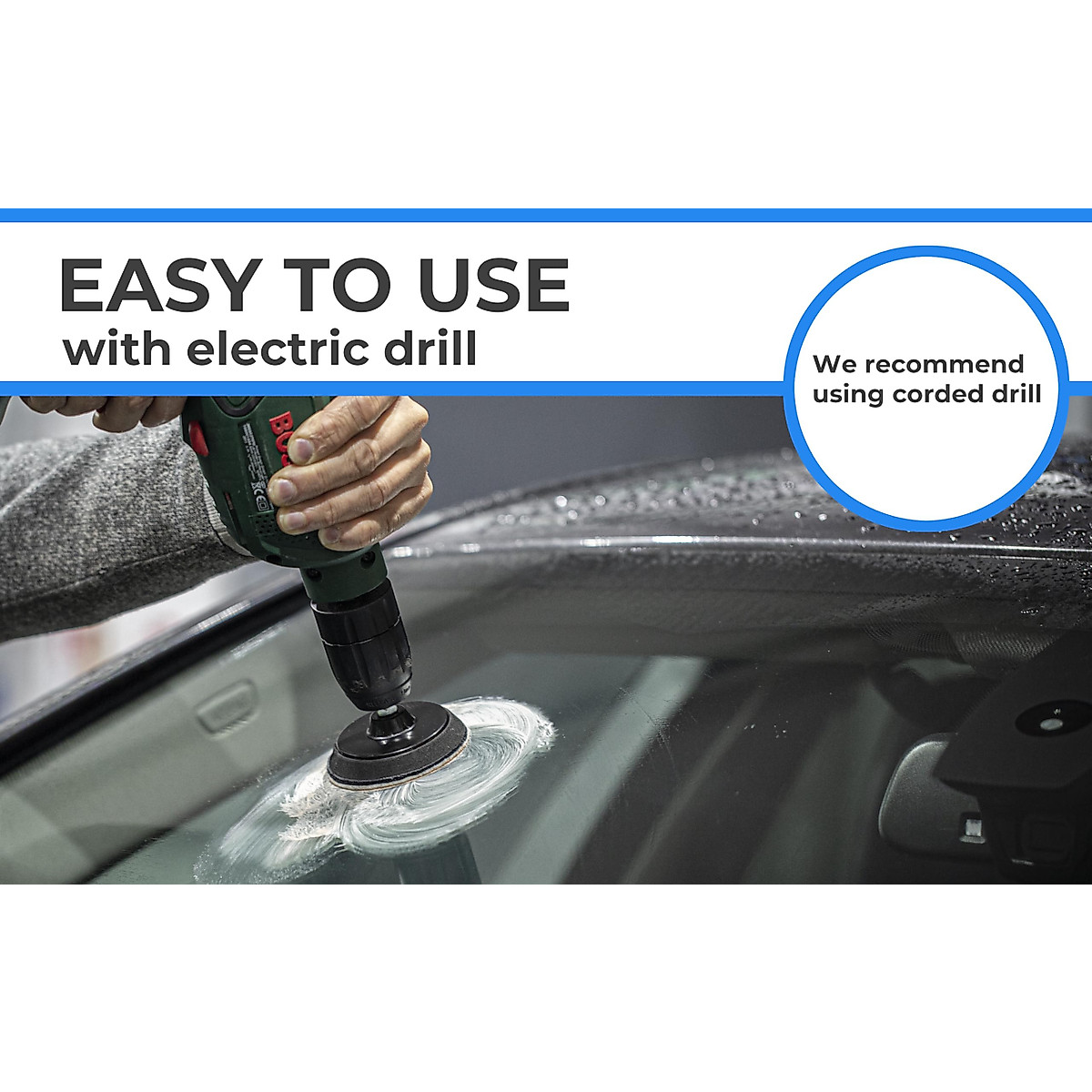 Glass Polish 21005 DIY Windscreen Polishing Kit for Automotive Glass Polishing - Ø 3 inch with Drill Attachment