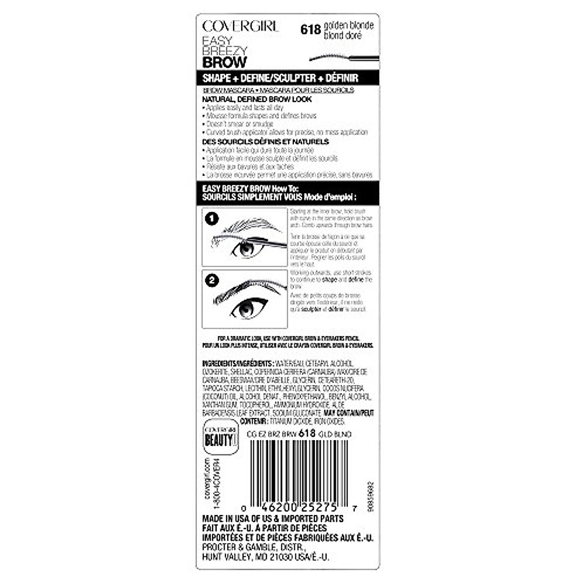 COVERGIRL Easy Breezy Brow Shape & Define Eyebrow Mascara, Golden Blonde, 0.3 Fluid Ounce (packaging may vary)