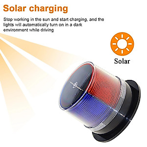 Solar Strobe Warning Light, Waterproof Cover Safety Flashing Light, with Strong Magnetic Base Ceiling Strobe Light, for Construction, Traffic, Factory, Crane Tower, Boat Navigation (Red+Blue)