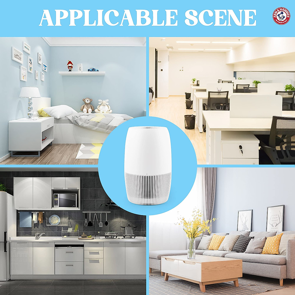 Arm & Hammer, AH301W HEPA Air Purifier for Home Office, Desktop Air Cleaner Removes 99.97% Allergies, Smoke, Dust, Pollen, Pet Dander, Odor, Germs, Mold, Pearl White