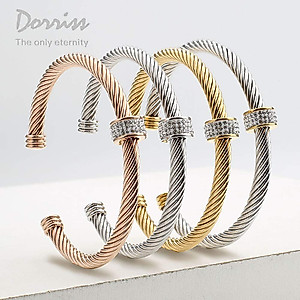 Cable Cuff Bracelets for Women Gold Twisted Wire Composite Designer inspired david yurman Bangles Adjustable Elegant Antique Jewelry