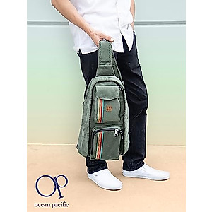 Ocean Pacific Crossbody Sling Bag for Travel, Sports, Beach, Hiking, Work, Casual Daypack for Men Women (Olive)