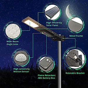 Mii-PWR Solar Street Light Metal Motion Sensor Wall Mounted IP65 Outdoor Waterproof with 3 Lighting Modes Auto Dusk to Dawn LED for Garden Street Deck Patio Path Garage Parking