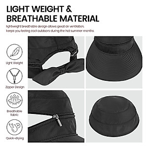 Simplicity Black Sun Hat 2 in 1 UPF 50+ Sun Protective Beach Visor Hat Garden Hats for Women Black