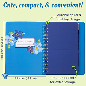 Steel Mill & Co Address Book with Alphabetical Tabs, Spiral Bound Contact Book, Blue Floral Personal Organizer, 8 x 6, Forget Me Not