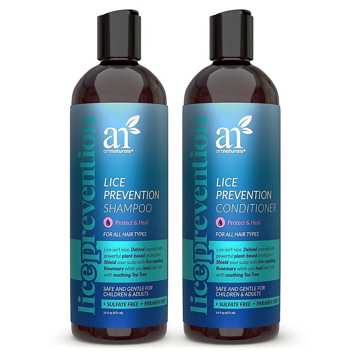 artnaturals Lice Prevention Shampoo and Conditioner (2 x 16 Fl Oz / 473ml) - with Rosemary & Tea Tree - Shield for Adults & Kids - Safe for Daily Use - Sulfate & Paraben Free - All Hair Types