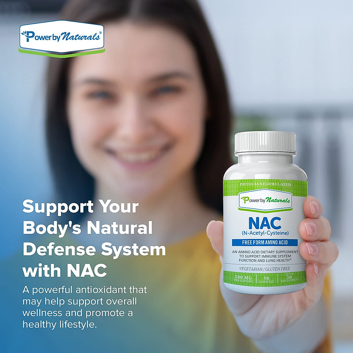 Power By Naturals NAC Supplement N-Acetyl Cysteine – NAC 1000mg Serving Per 2 Capsules - Antioxidant Amino Acids Supplement for Liver Lung Support & Glutathione Boost - Pure NAC Supplement, 90Ct.