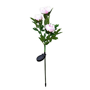 Penfly LED Solar Power Artificial Pink Peony Light In-ground Night Lamp for Home Outdoor Yard Landscape Garden Decoration White Light Color Auto ON/Off
