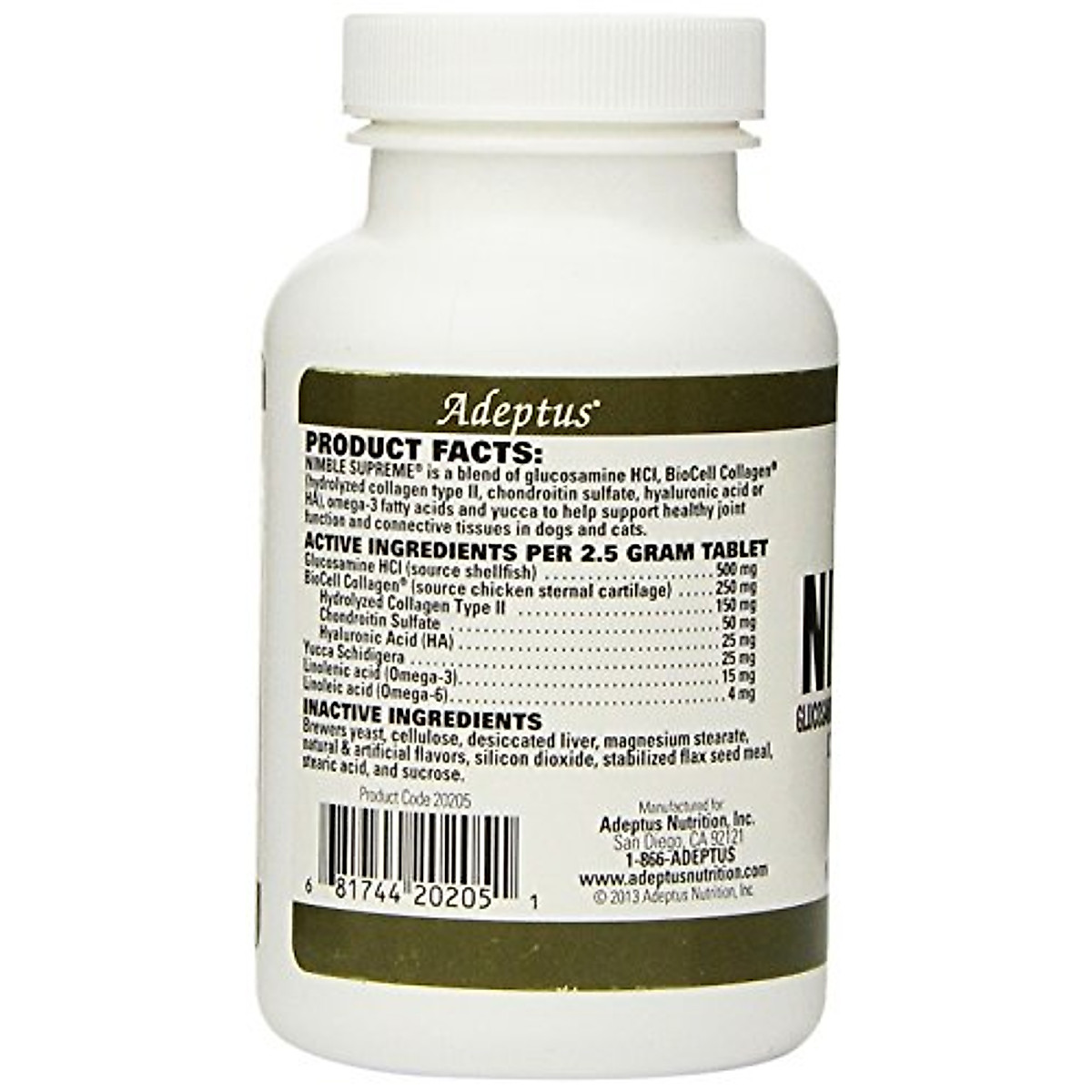 Adeptus Nutrition 60 Tablets Nimble Supreme Pet, 3.5 x 3.5 x 4.75