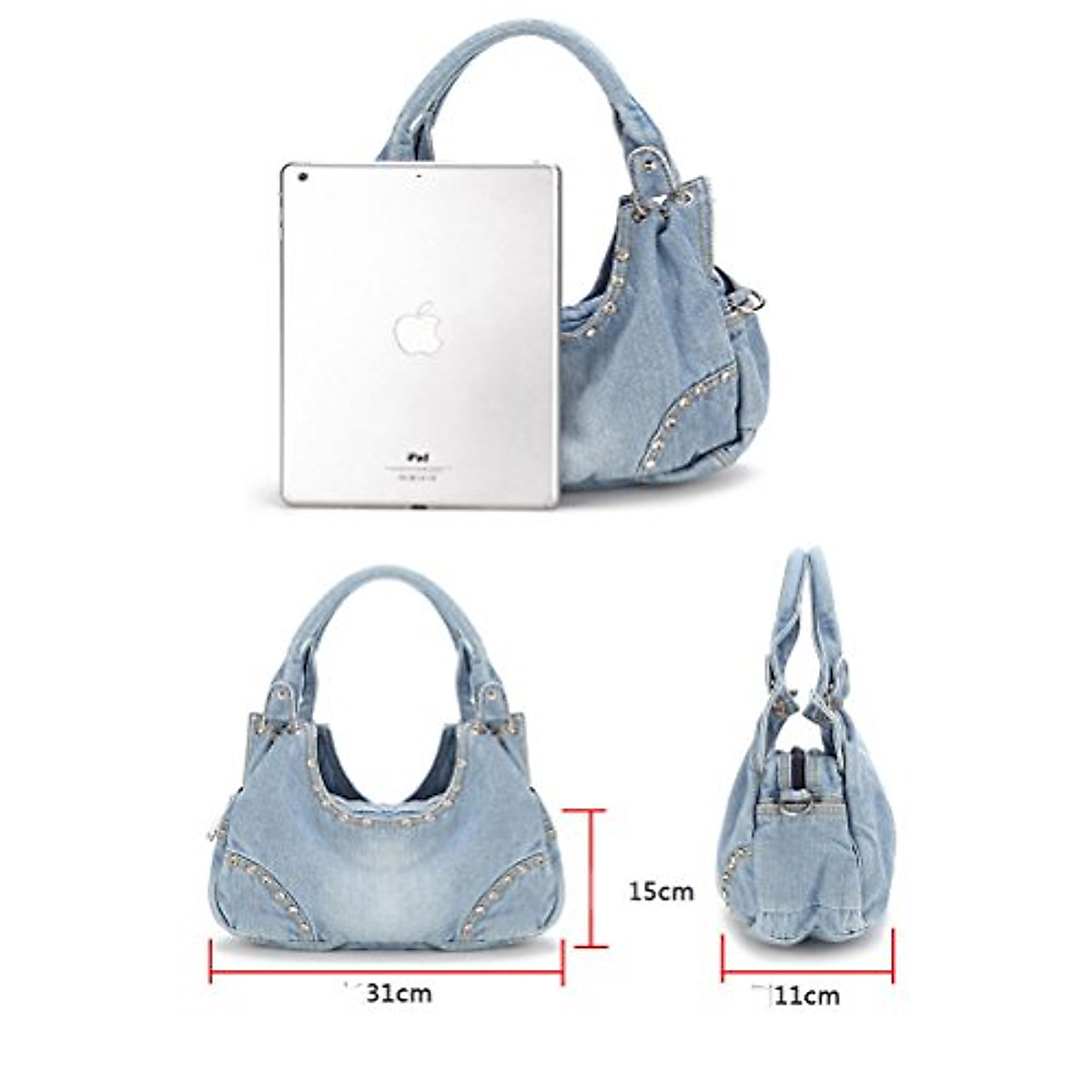Donalworld Women Cute Flower Jeans Denim Tote Handbags Ltblue