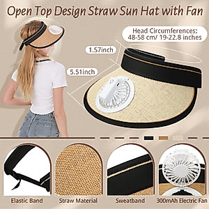 Maiteenly 3 Pcs Sun Visor Hat with Fan, Three Temp Settings, Large Area Sun Protection, Adjustable Visor with Fan for Women (Black, Khaki, White)