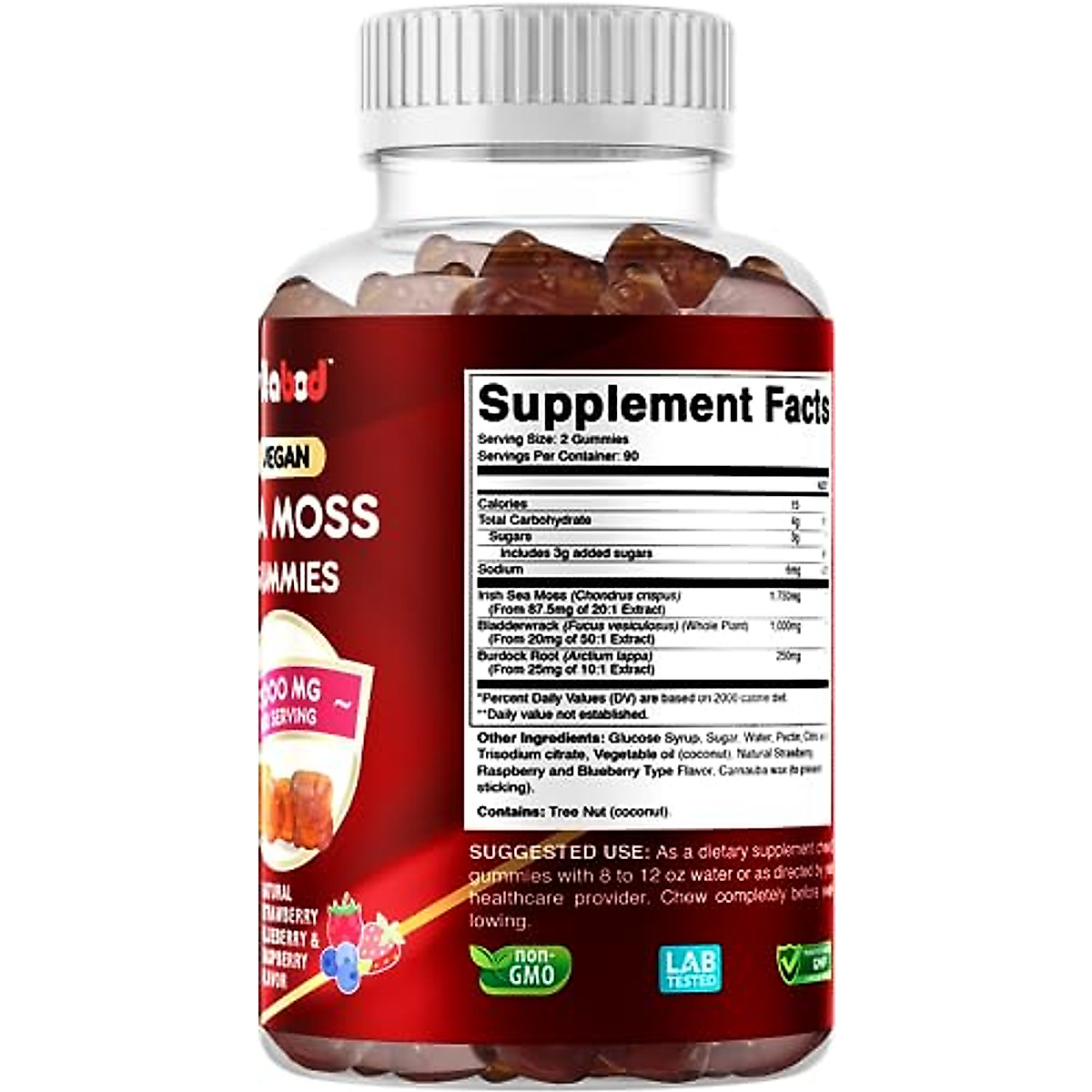 Vitabod Irish Sea Moss Gummies - 3000 mg - 180 Vegan Gummies - Made with Bladderwrack & Burdock Root - Seamoss Supplement for Thyroid, Energy, Immune Support