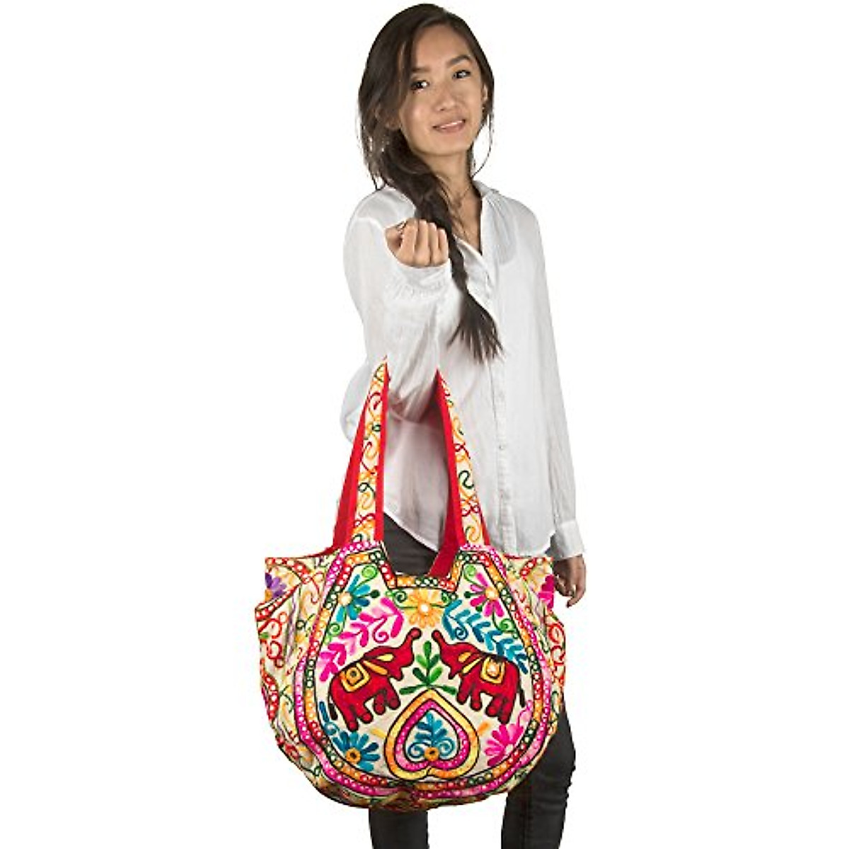 TribeAzure Elephant Tote Embroidered Mirror Shoulder Bag Top Handle Satchel Summer Beach Casual Fashion