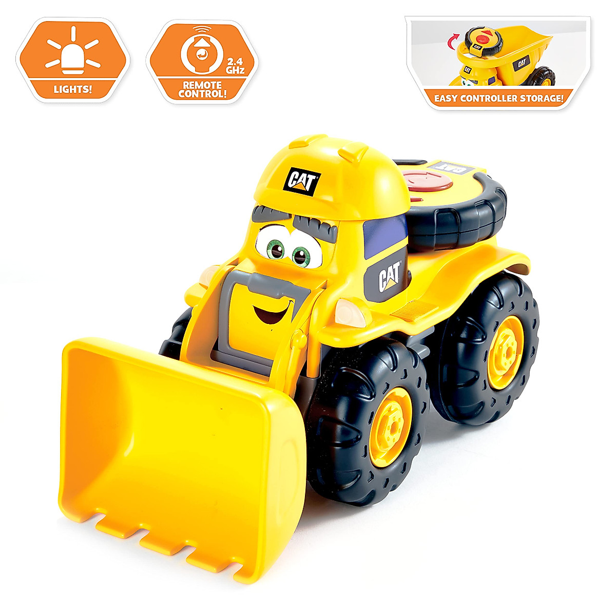 CAT Construction Toys, RC Remote Control Loader Truck - 10.5 Inch Length, Child Friendly Controller, Stowable Controller, Working Headlights - Batteries Included!