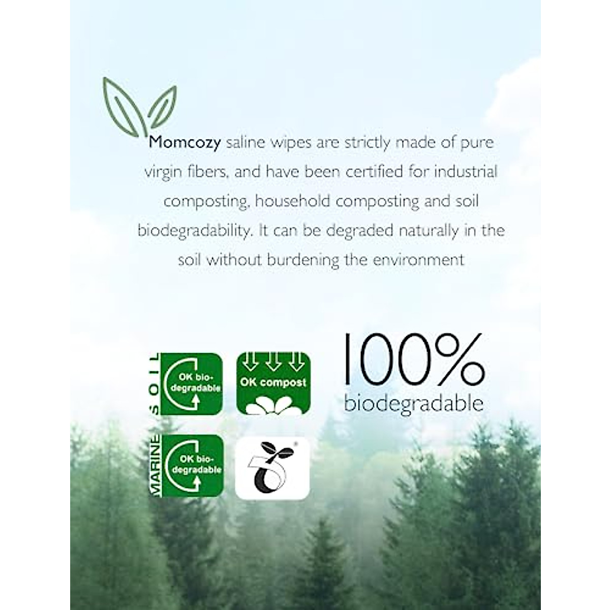 Baby Wipes, Momcozy Saline Nose and Face Baby Wipes, Made Only With Natural Saline, Mild and Non-irritating, 100% Biodegradable, Unscented & Hypoallergenic for Sensitive Skin, Portable, 180 Count (Packs of 6)