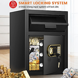 2.6 Cubic Fireproof Depository Safe with Drop Slot, Electronic Anti-Theft Drop Safe for Business with Programmable Numeric Keypad Lock and Spare Keys, Cash Drop Safe Box for Office Home Retail Store