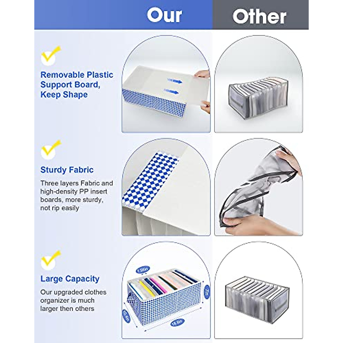 MULISOFT Drawer Organizers for Clothing, 2 Pack Underwear Drawer Organizer Clothes, 10 Grids Clothes Organizer for Folded Clothes,Wardrobe Clothes Organizer for Jeans,Pant,Sweaters,T-Shirt,Underwear