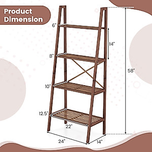Giantex 4-Tier Bamboo Bookshelf, Indoor Free Standing Plant Stand Display Rack w/Anti-Tipping Device, Corner Bamboo Ladder Shelf for Small Space, Living Room, Kitchen, Bedroom, Office, Walnut
