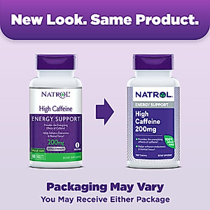 Natrol High Caffeine 200 mg per Serving, Energy Support Supplement for Adults, 100 Tablets, 100 Day Supply