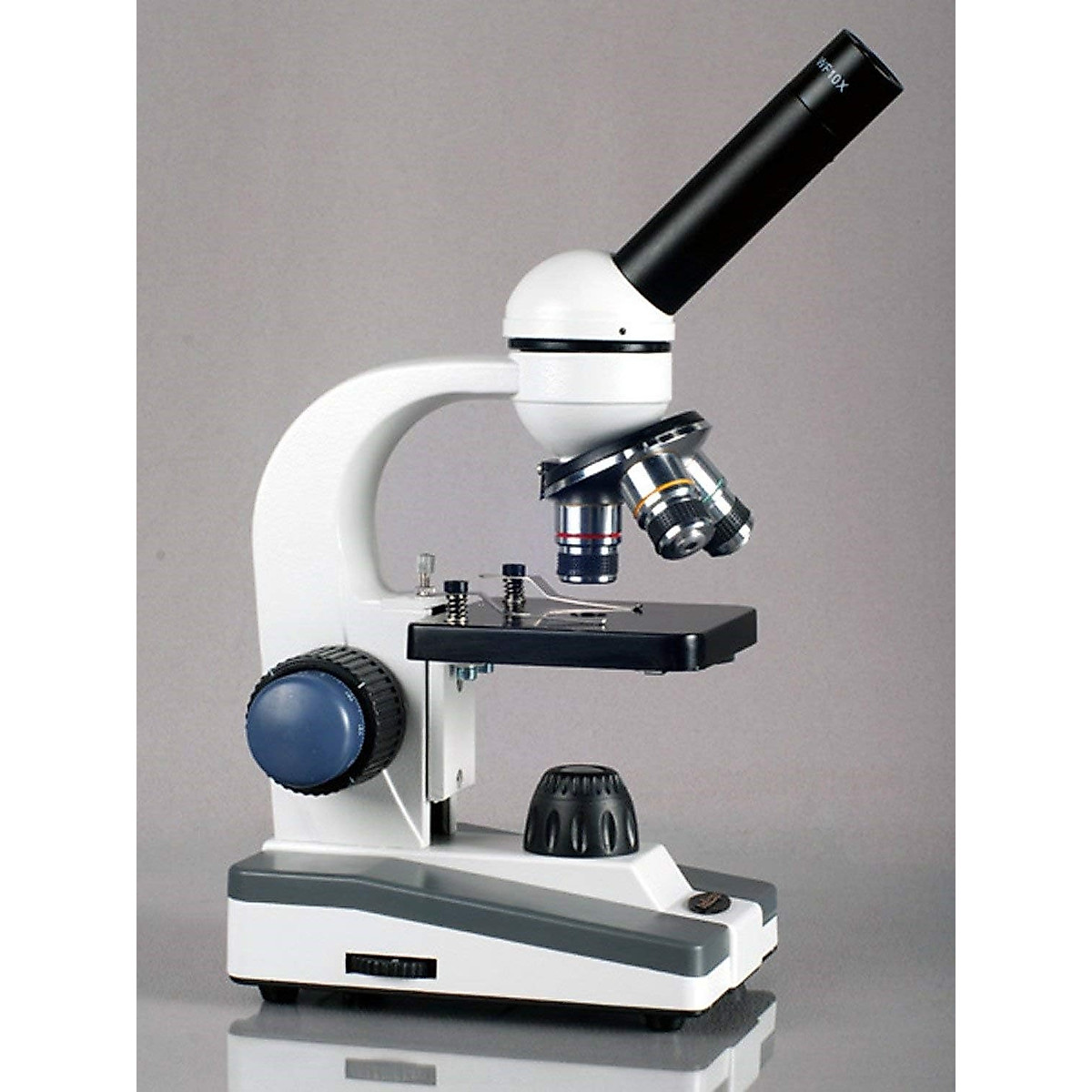 AmScope M150C-PS25-WM Compound Monocular Microscope, WF10x and WF25x Eyepieces, 40x-1000x Magnification, LED Illumination, Brightfield, Single-Lens Condenser, Coaxial Coarse and Fine Focus, Plain Stage, 110V, Includes Set of 25 Prepared Slides and Book
