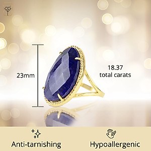 MAX + STONE 16 Ct. Natural Moonstone Ring for Women in 18k Real Gold Over Sterling Silver | Big Oval October Birthstone Ring for Women with White Topaz Accents | Statement Gemstone Ring for Women