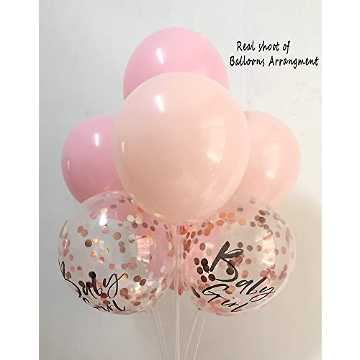 12inch Blush Pink balloons and Rose gold confetti Balloons for Baby Shower Birthday girl Party Decorations (Pastel Pink)