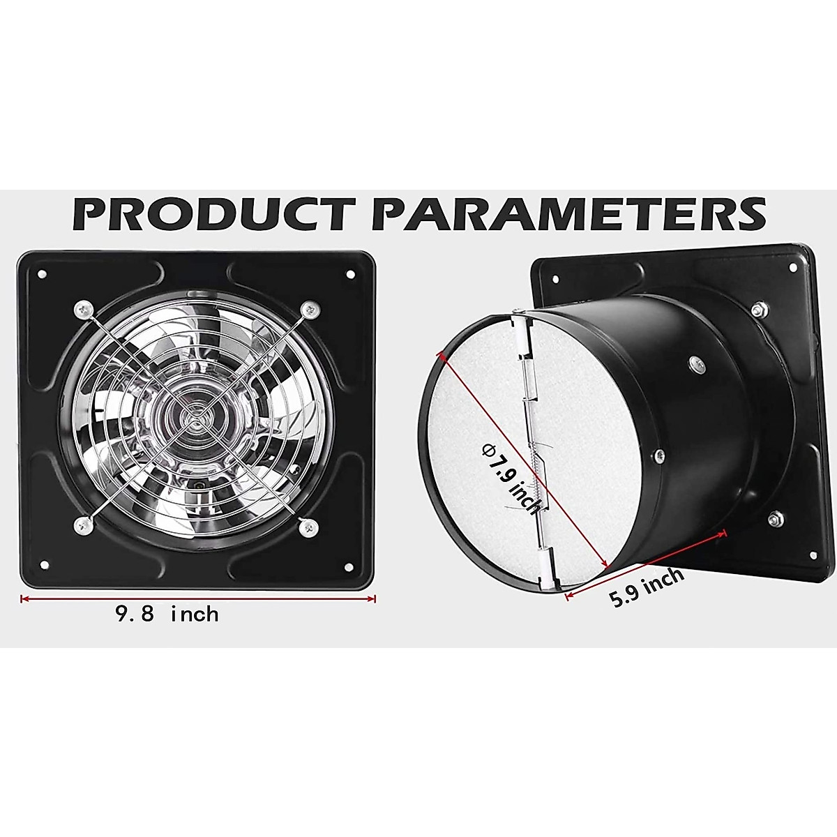 Nalle 8 inch Exhaust Fan 80W 500CFM Through-wall installation Ventilation Fan 110V Exhaust Smoke Fan Ventilation for Kitchen,Bathroom,laundry room,Toilets,Garage,Shopping Mall (Black