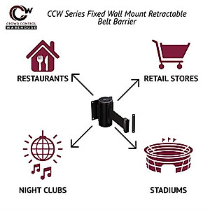 Crowd Control Warehouse - CCW Series WMB-120 Fixed Wall Mount Retractable Belt Barrier - 11 Foot, Caution Do Not Enter with Black Steel Case