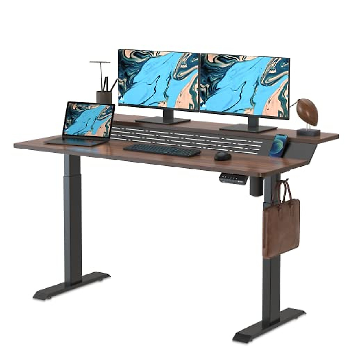 Fenge Standing Desk,55x24 Inches Electric Height Adjustable Stand up Desk,2 Tier Sit Stand Home Office Desk,Memory Computer Standing Table Ergonomic Workstation