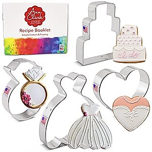 Wedding Cookie Cutters 4-Pc. Set Made in USA by Ann Clark, Wedding Dress, Wedding Cake, Diamond Ring, Heart