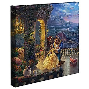 Thomas Kinkade Disney Beauty and the Beast Dancing in the Moonlight Gallery Wrapped Canvas Art | Frameless Wall Art Decor | Certificate of Authenticity Included, 14" x 14"