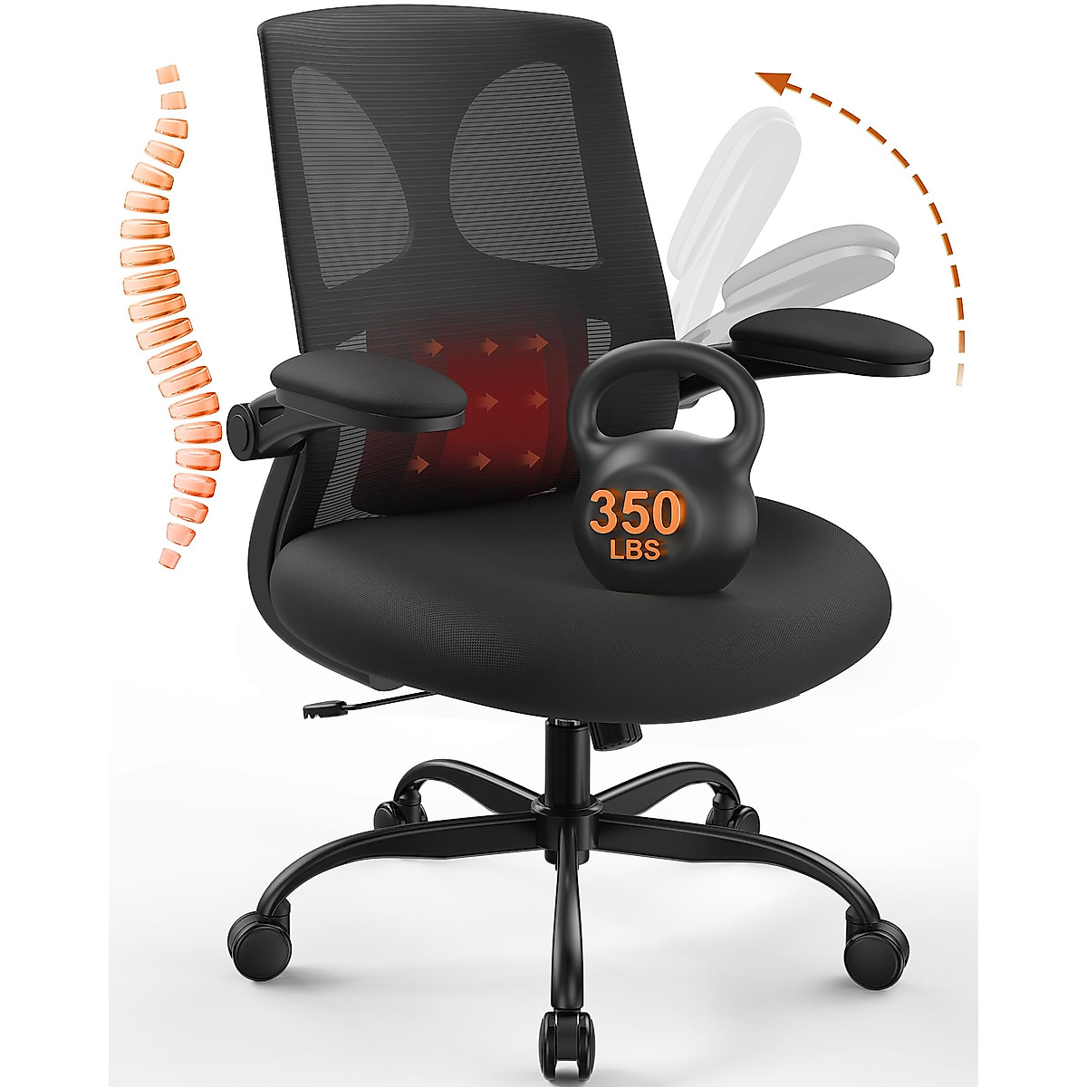 CAPOT Ergonomic Office Chair 350lbs Capacity - 3.9-inche Cushion and Tall Back Computer Desk Chair Breathable Mesh - Comfortable Swivel Office Chair with Adjustable Lumbar Support