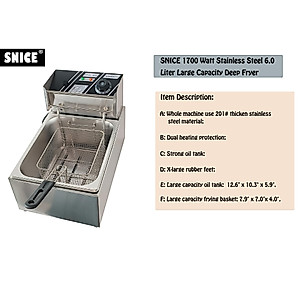 Electric Deep Fryer 6 Liter Stainless Steel French Fries Fryer Pan Economic Type Home Use Party use or Small Commercial Use Counter Top 6QT 110V 120-460°F Chicken Fryer