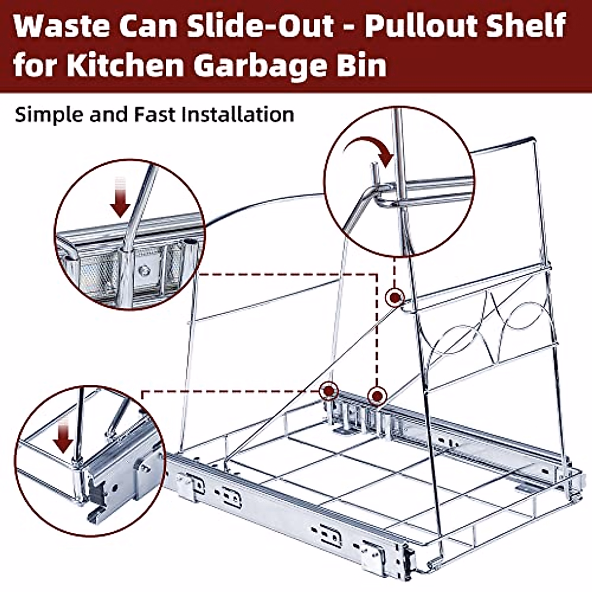Pull Out Trash Can for Under Cabinet, Adjustable Slide Out Shelf for Kitchen, Cabinet Trash Can Pull Out Kit- bin not Included