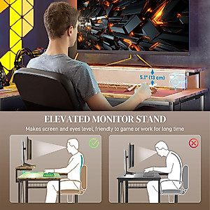 HOMCOM 42" L Shaped Desk with LED Lights, Power Outlet, USB Charging Ports, Reversible L Shaped Computer Desk with Storage Shelves, Monitor Stand, Corner Gaming Desk for Home Office, Rustic Brown