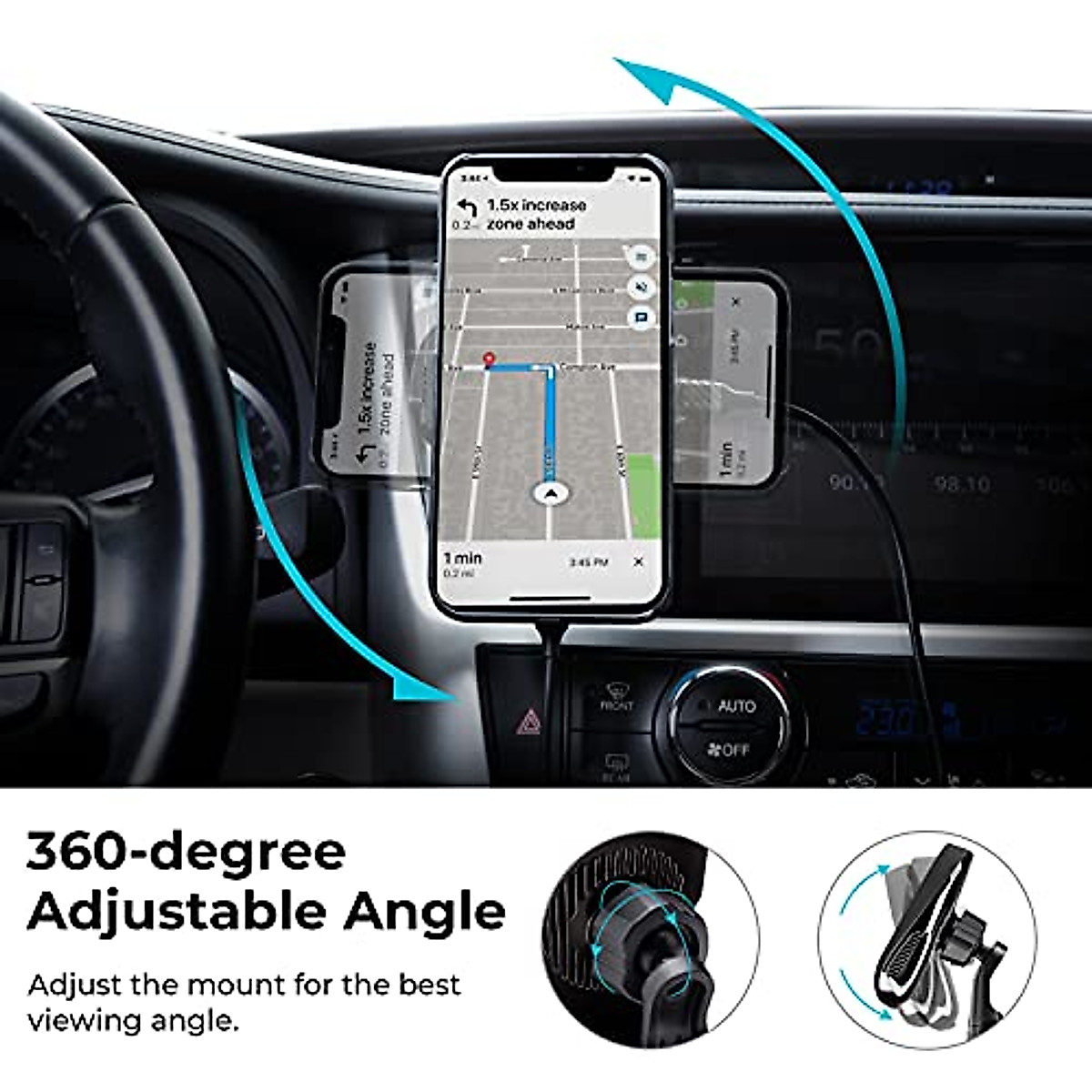 PITAKA Magsafe Car Mount for iPhone 14/13 Series, Air Vent Phone Holder for Car with Cooling Fan, 360 Degree Rotation, [MagEZ Car Mount Pro] Compatible with MagEZ Case for Galaxy S23/S22 Series