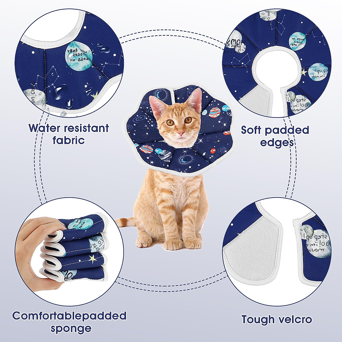 TIESOME Small Cat Cone Collars, Adjustable Kitten Recovery Cone Collar After Surgery Fasteners Collars for Small Cats Protective Cat Recovery E-Collar, 6.3-9inch Neck Diameter(S Size, Constellation)