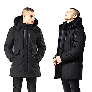 WEEN CHARM Men's Warm Parka Ski Jacket Water Resistant Puffer Jacket Long Winter Coat with Removable Faux Fur Hood