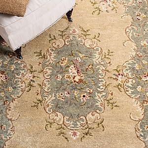 SAFAVIEH Bergama Collection Area Rug - 9' x 12', Ivory & Light Blue, Handmade French Country Wool, Ideal for High Traffic Areas in Living Room, Bedroom (BRG166A)