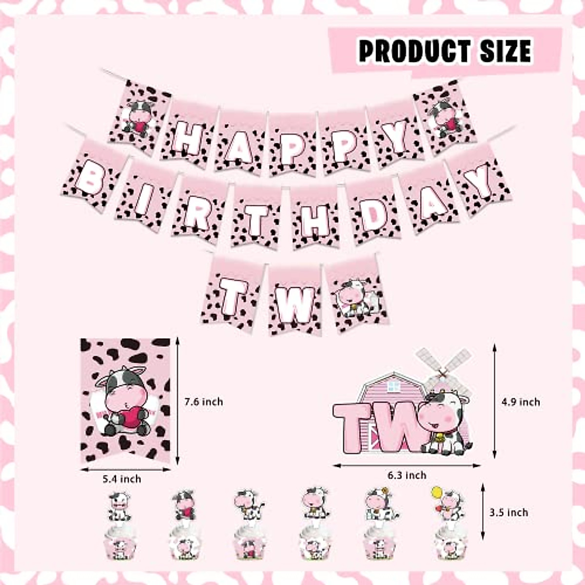 Cow Birthday Party Decorations for 2 Year, 110 Pcs Party Supplies Balloons Garland Arch Kit for Mens - Backdrop, Cake, and Cupcake Toppers, Latex Balloon, Foil Balloon, Hanging Swirls