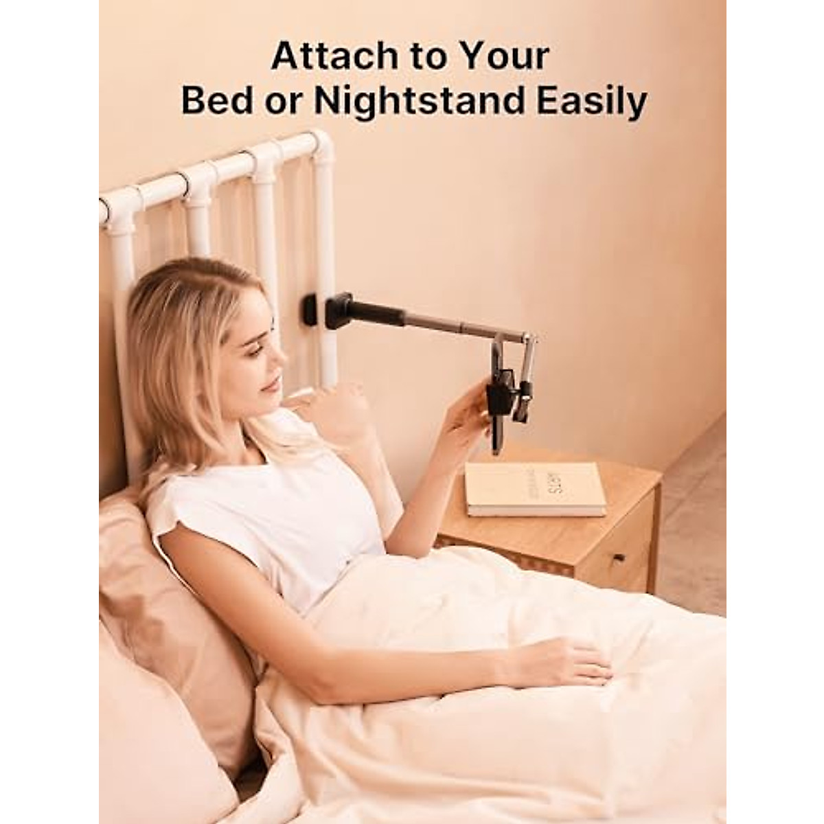 JSAUX Phone Holder for Desk and Bed Compatible with iPhone 15 14 13 12 Overhead Phone Mount Gooseneck Phone Stand Flexible 360 Lazy Long Arm Clamp Clip for Table Bedside [1-Pack, Black]