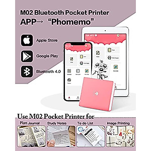 Phomemo M02 Pocket Printer- Mini Sticker Printer Bluetooth Inkless Thermal Photo Printer Compatible with Android iOS for Instantly Print Fun, Retro-Style Photos, Mini Life Assistant, Good Gift, Pink