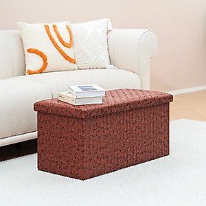 B FSOBEIIALEO Folding Storage Ottoman, Faux Leather Footrest Seat Long Bench Toy Box Chest, Brown 30"x15"x15"